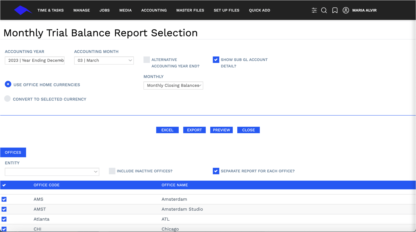 Monthly Trial Balance Report